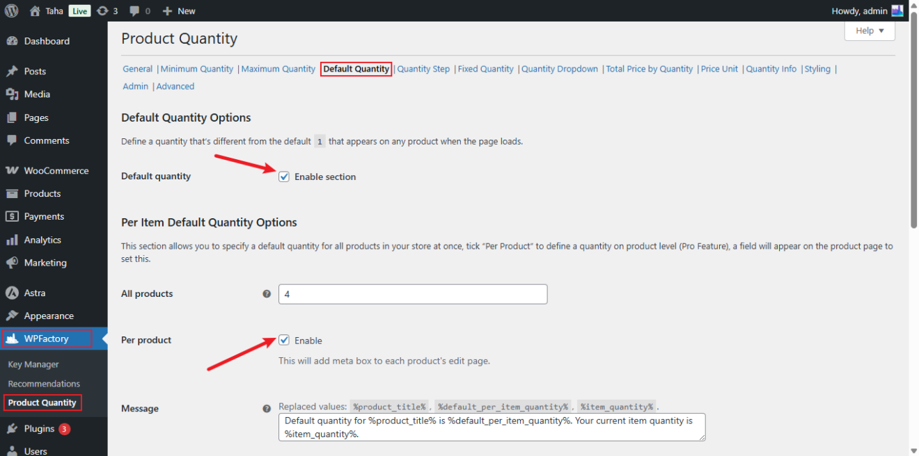 Setting Up Per Item Default Quantity Options - WPFactory