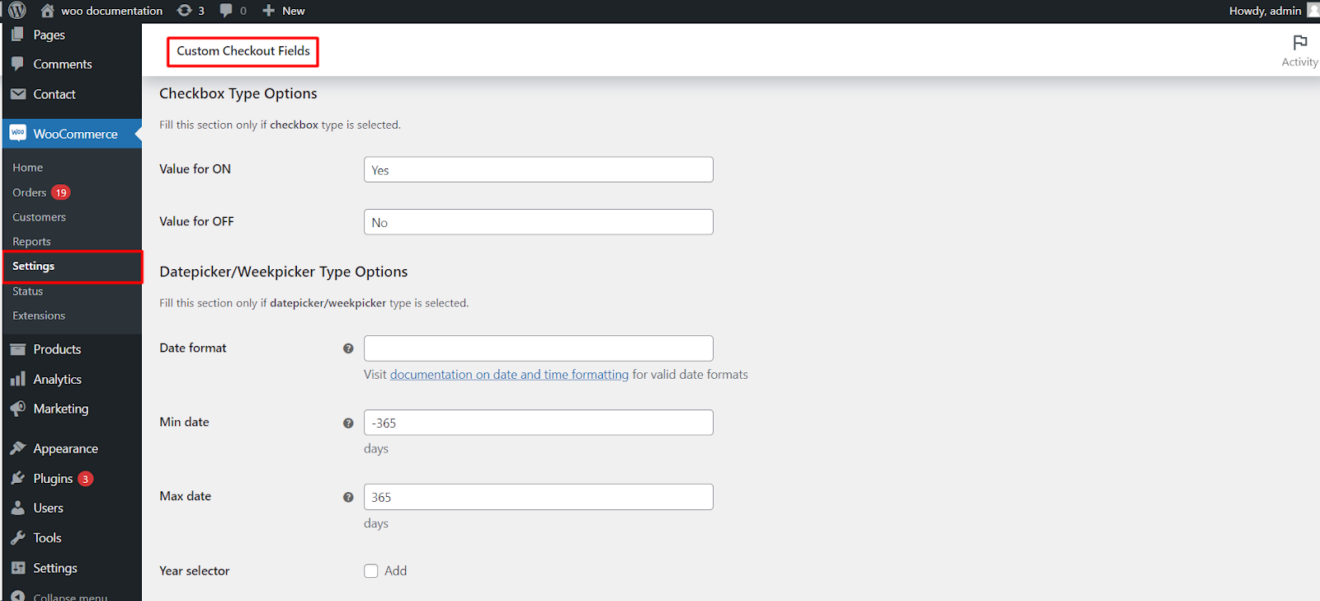 Configuring Checkbox, Datepicker, and Weekpicker Fields - WPFactory